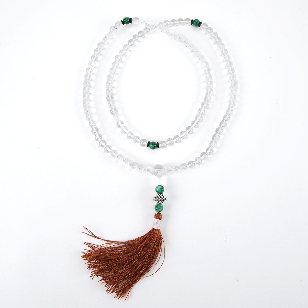Green Agate & Crystal Mala with Endless Knot - Buddhist Symbol ...