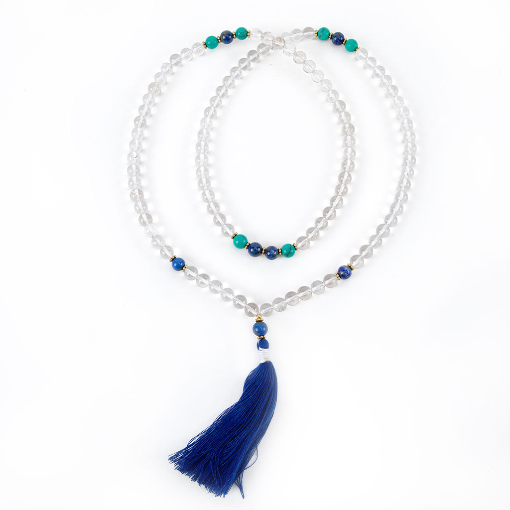Crystal, Turquoise, & Lapis Lazuli Mala Necklace | DharmaCrafts