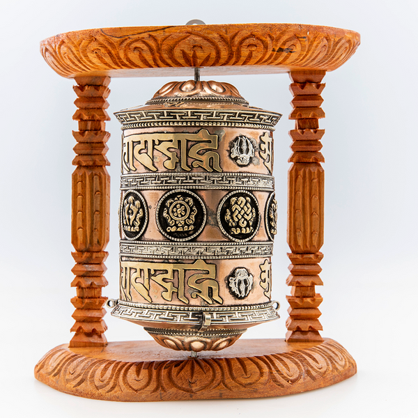Prayer Wheel with Natural Wood Frame. Mantra of Compassion – DharmaCrafts